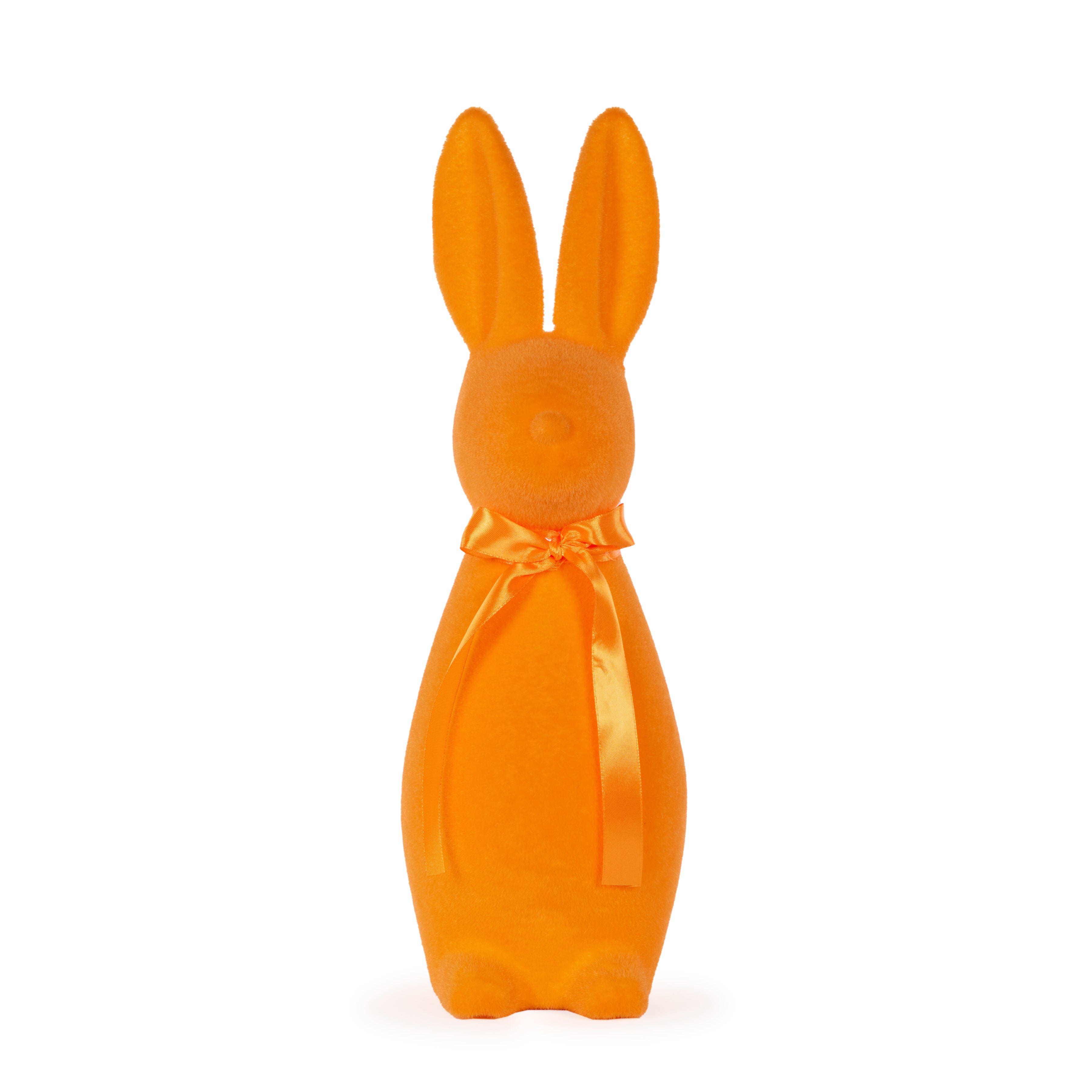 Large Flocked Rabbit With Bow Orange – Holly & Ivy