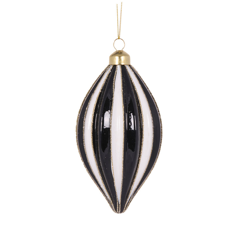 BLACK AND WHITE STRIPE DROP BAUBLE – Holly & Ivy
