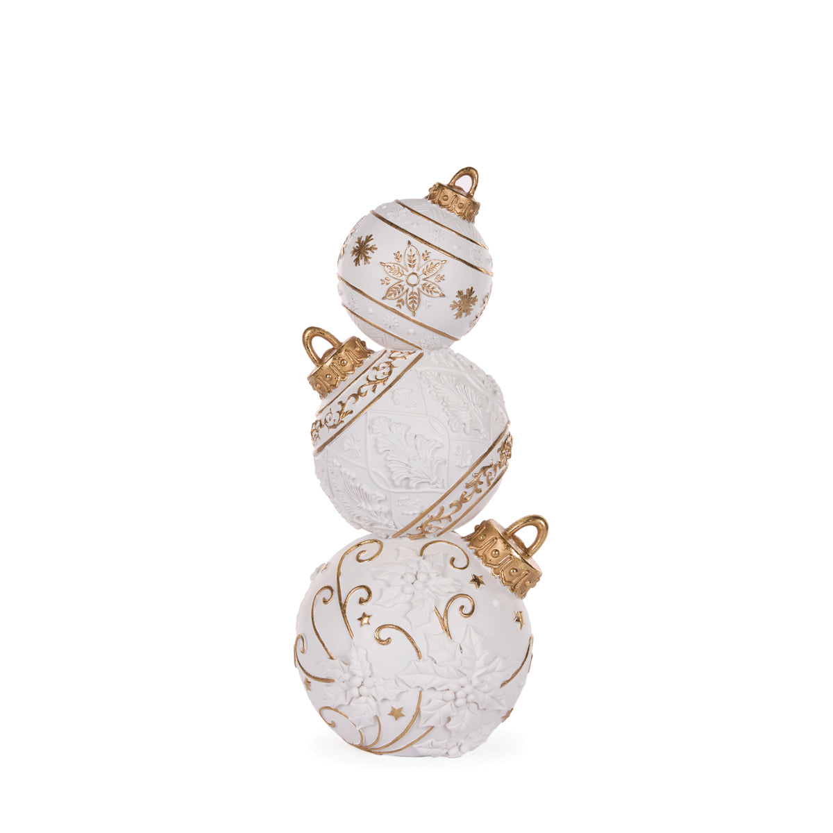 41 CM WHITE AND GOLD SNOWFLAKE BAUBLE STACK – Holly & Ivy