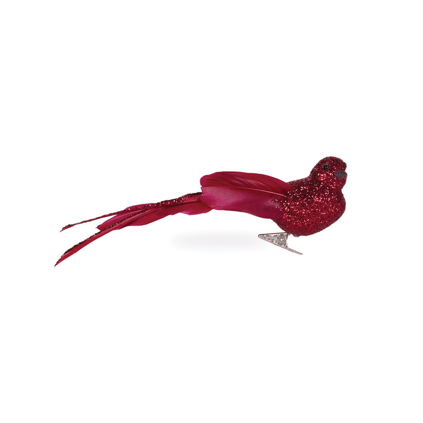 DEEP RED LONG TAILED FEATHER BIRD – Holly & Ivy